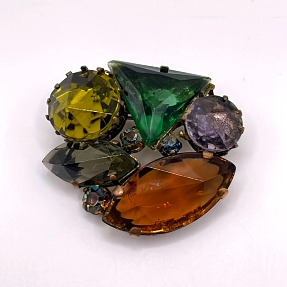 West Germany | Jewelry | West German Vintage 5s Signed Multi Color Fruit Salad Glass Pin Brooch ...